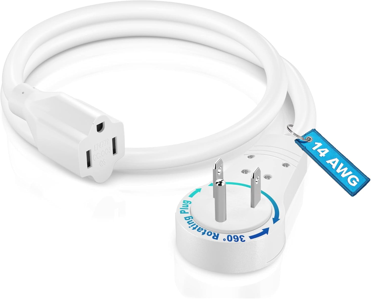 2 14Awg 360? Rotating Flat Plug Extension Cord/Wire, 3 Prong Grounded ...