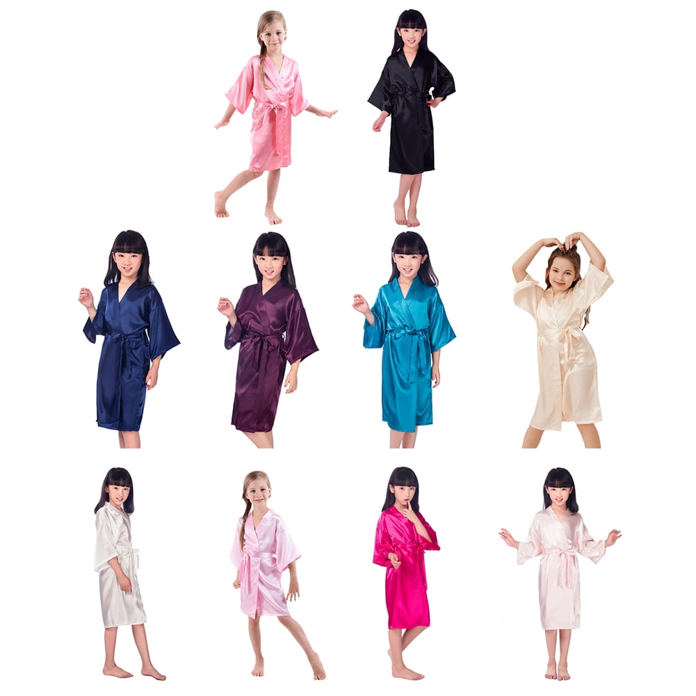 2-14T Kids Satin Robes Teens Kimono Bathrobes Nightgown Pajamas ...