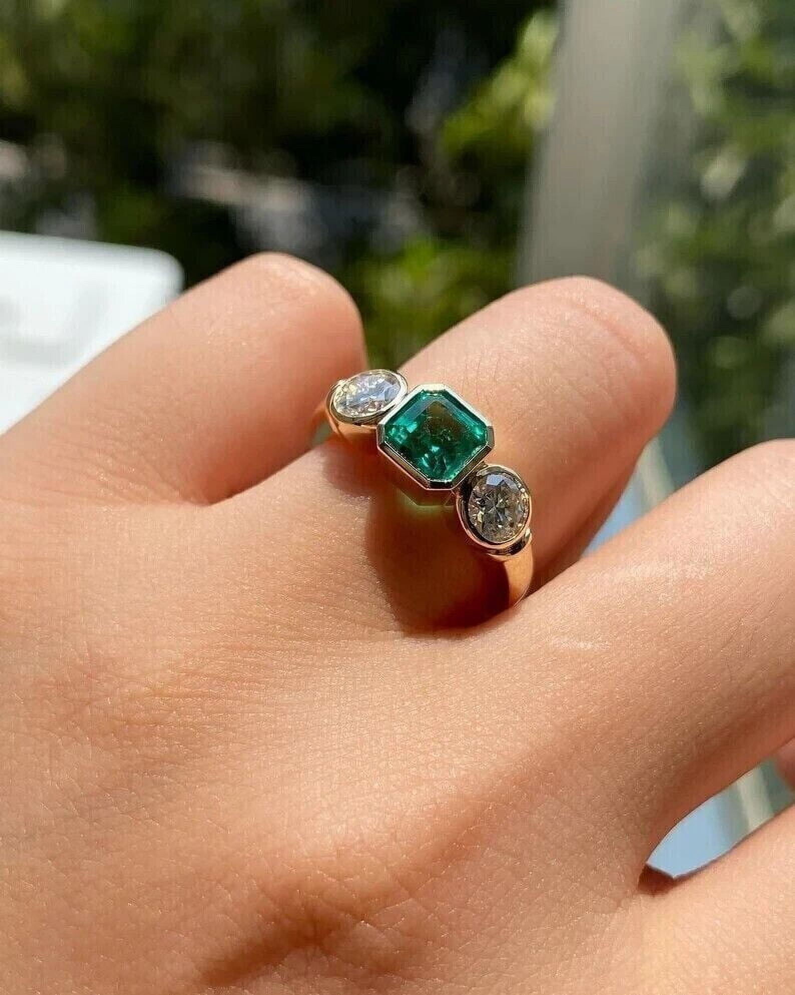 2.15 Ct Asscher Cut Lab-Created Emerald Engagement Ring 14k Yellow Gold ...