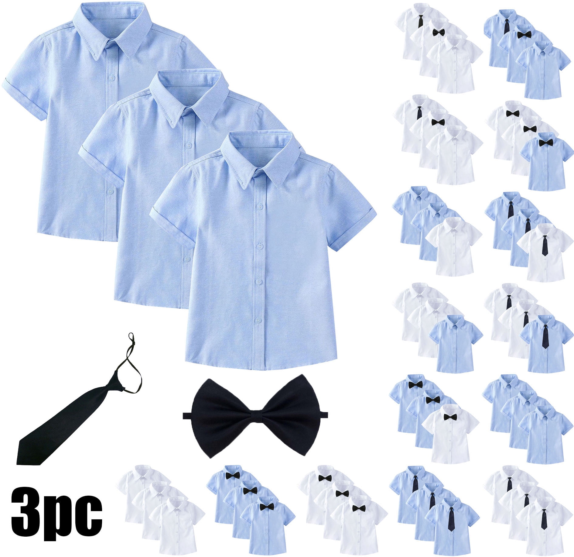 2-15T Boys 3 Pack Dress Shirts Short Sleeve Button Down Back to School ...
