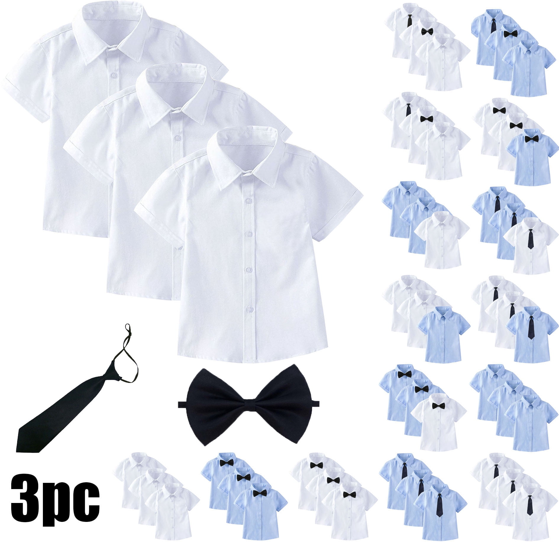 2-15T Boys 3 Pack Dress Shirts Short Sleeve Button Down Back to School ...