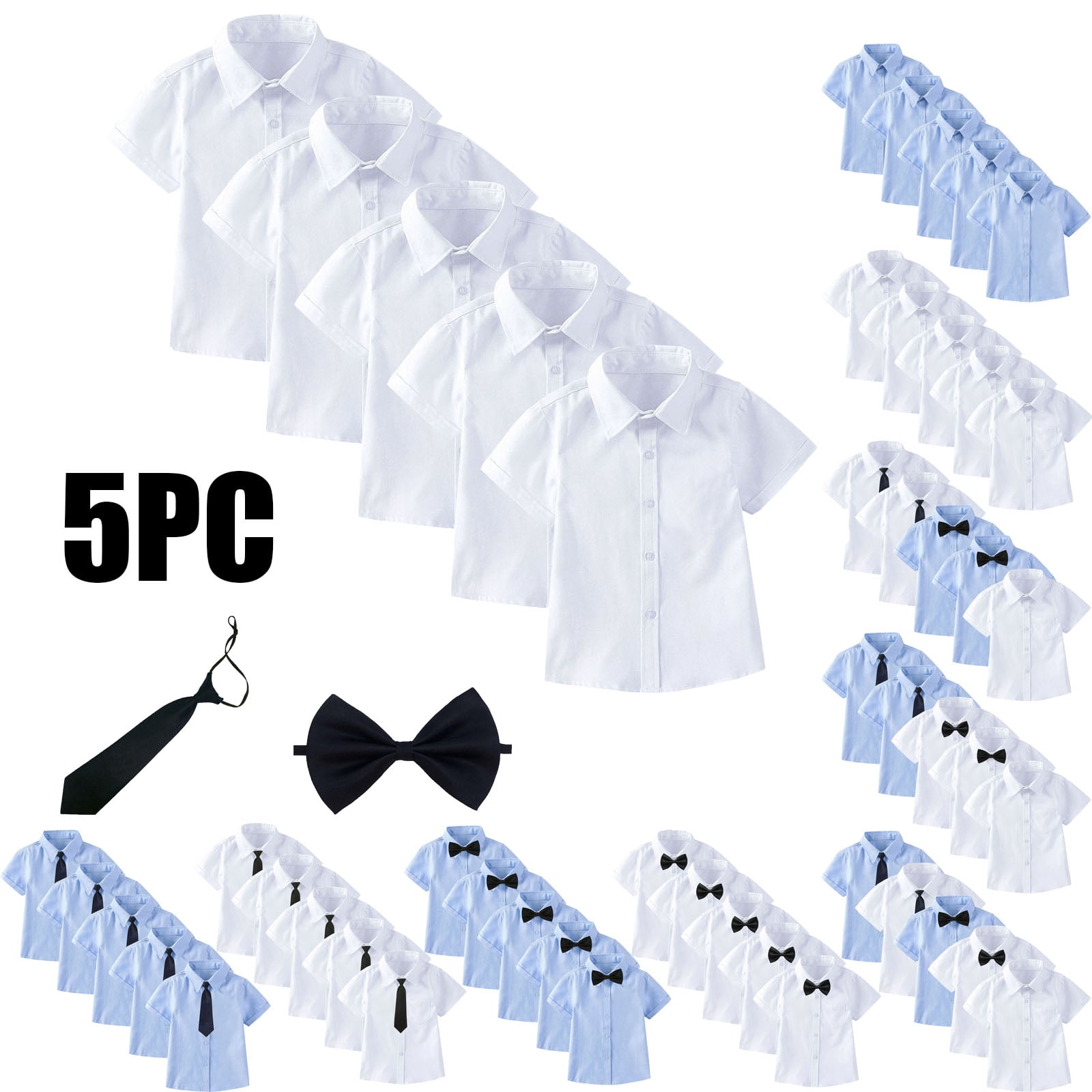 2-15T Boys 5 Pack Dress Shirts Short Sleeve Button Down Back to School ...