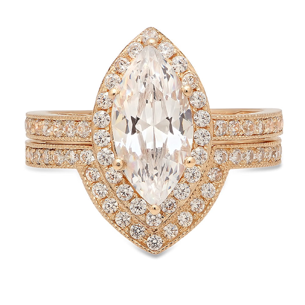 2.16 ct Marquise Cut Genuine Cultured Diamond VS1-VS2 G-H 14K Yellow Gold Halo Engagement ...
