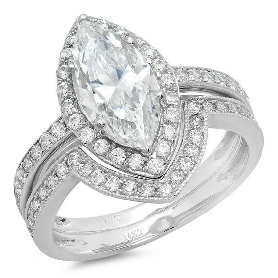 2.16 ct Marquise Cut Genuine Cultured Diamond VS1-VS2 J-K 18K White Gold Halo Engagement Wedding ...