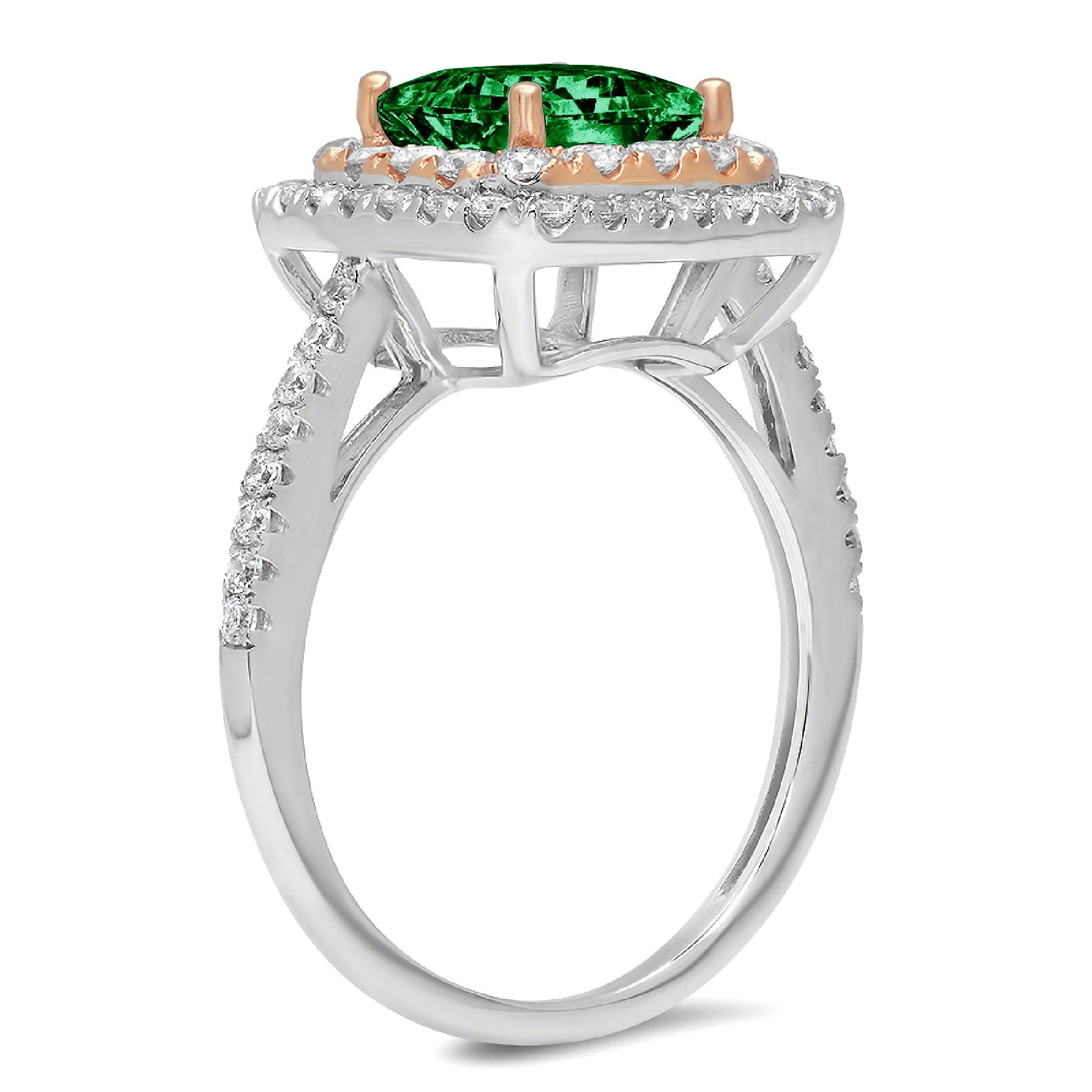 2.07 ct Princess Cut Simulated Emerald Halo Engagement Ring for Women in 18K White/Rose Gold ...