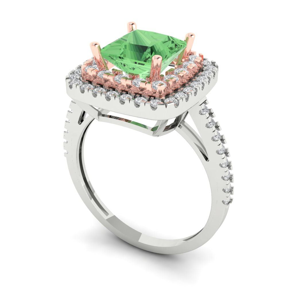 2.16ct Princess Cut VVS1 VVS1 Genuine Conflict free Green Zircon Solid 18k While Pink Rose Gold ...