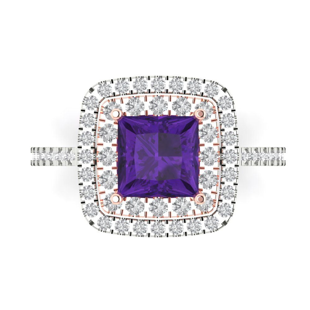 2.16ct Princess cut - Halo - Simulated Amethyst - 18k Two- Tone Gold - Engagement Ring - Walmart.com