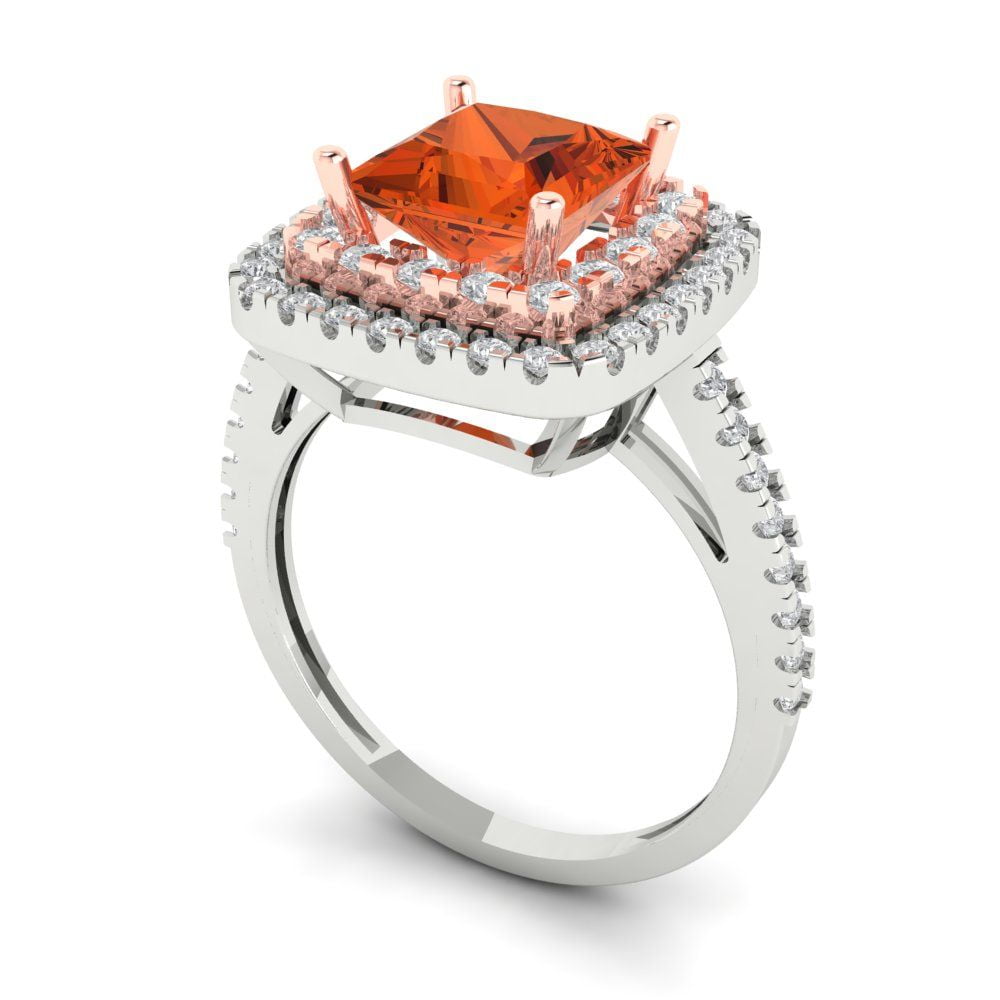 2.16ct princess cut red Zircon 18k while rose gold halo Bridal Wedding Engagement Promise ...