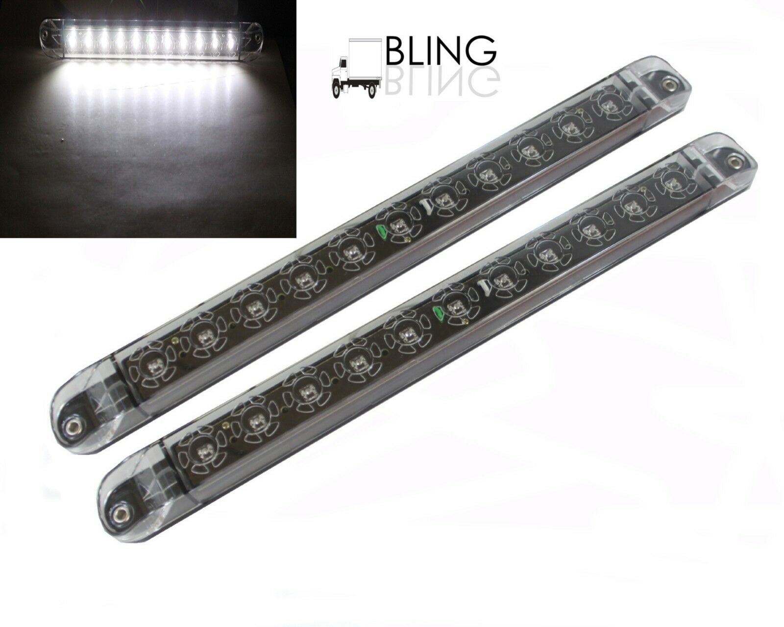 2 17" White LED Surface Mount Trailer RV Reverse Back Up Light Bar ...