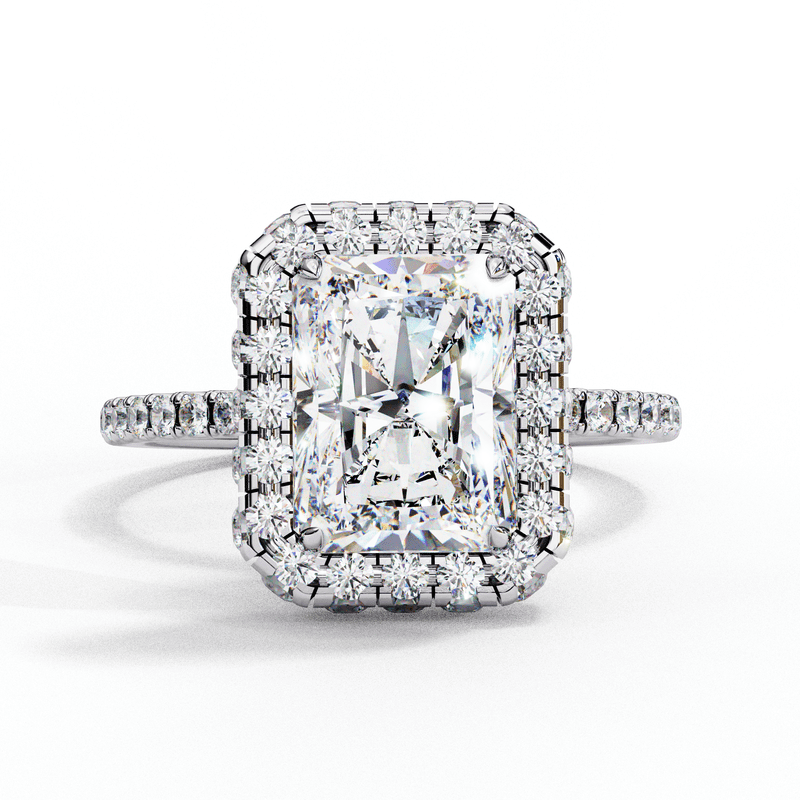 2.19 CT Radiant Shape Lab Grown Diamond Halo With Pave Set Engagement ...