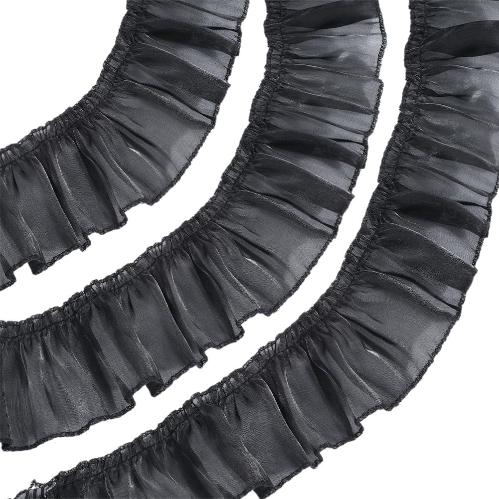 2.19 Yards 70mm Black Ruffled Lace Trim Vintage Ruffle Edging Ribbon ...
