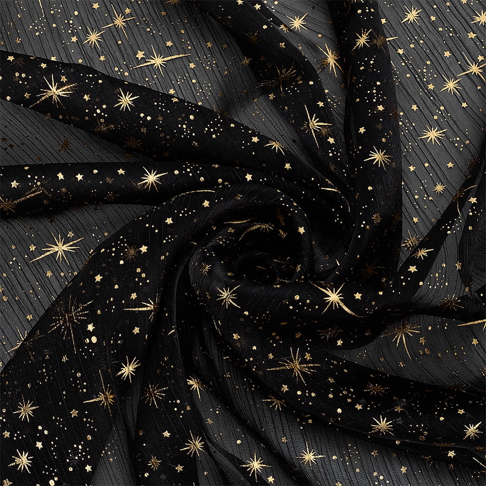 2.19Yard Organza Shiny Star Fabric 63Inch Wide Black Base with Gold ...