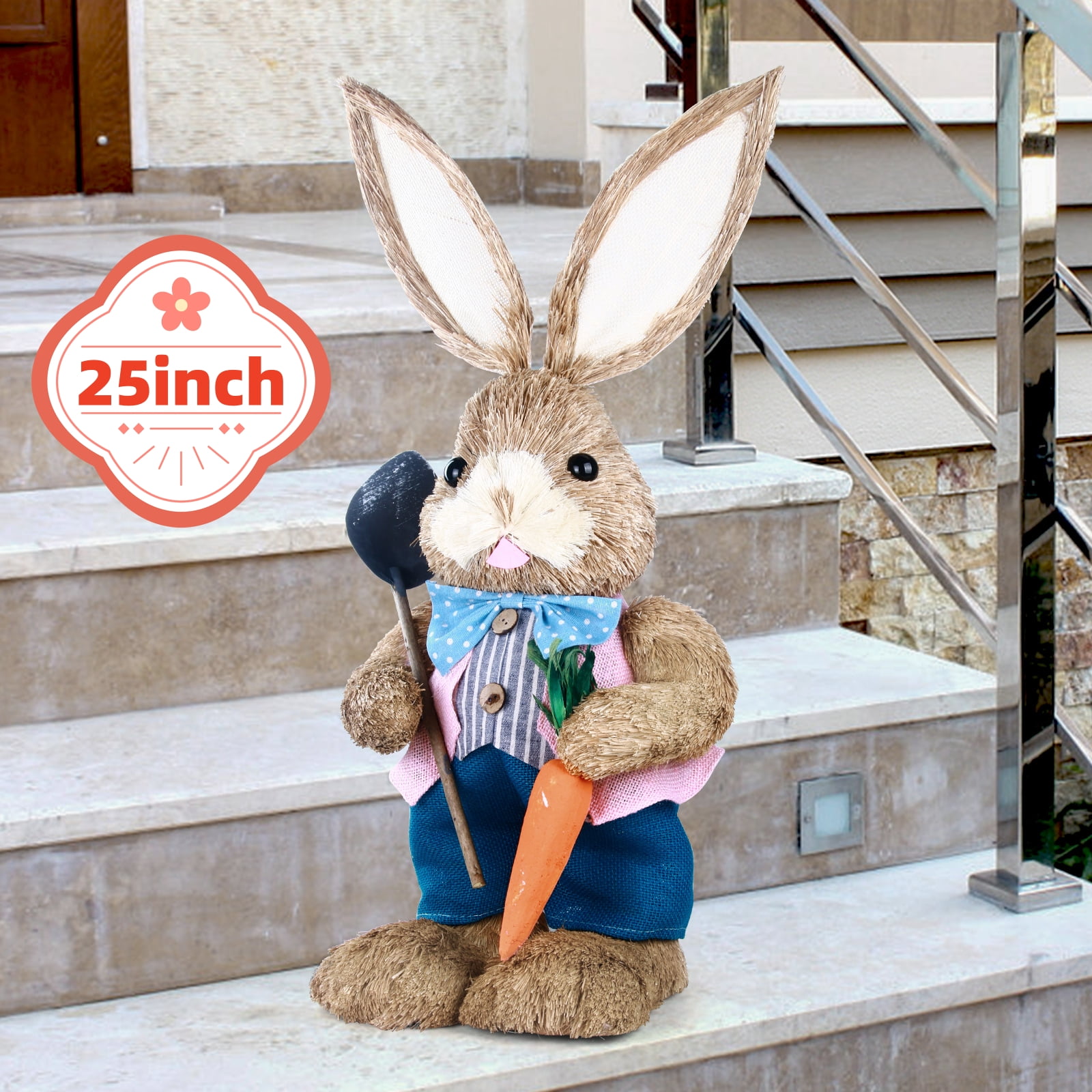 2.1FT Large Easter Bunny Decor for Porch & Home, Straw Standing Rabbit ...