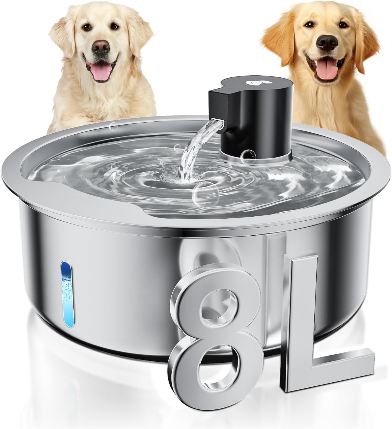 2.1Gal/8L/272oz Dog Water Fountain, Stainless Steel Pet Water Fountain ...