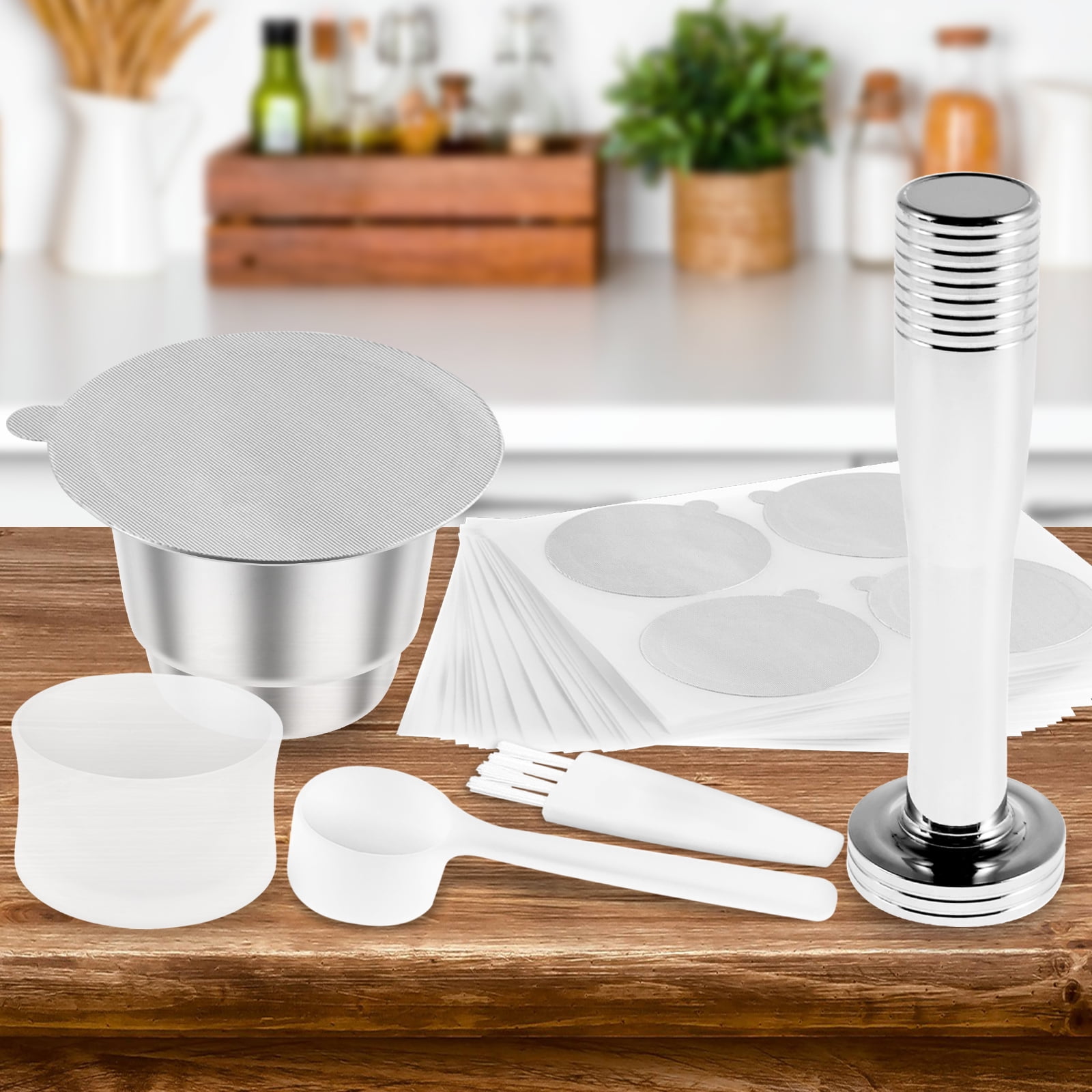 2/1Pcs Reusable Coffee Capsules Set with Aluminum Foil Lids Spoon and ...