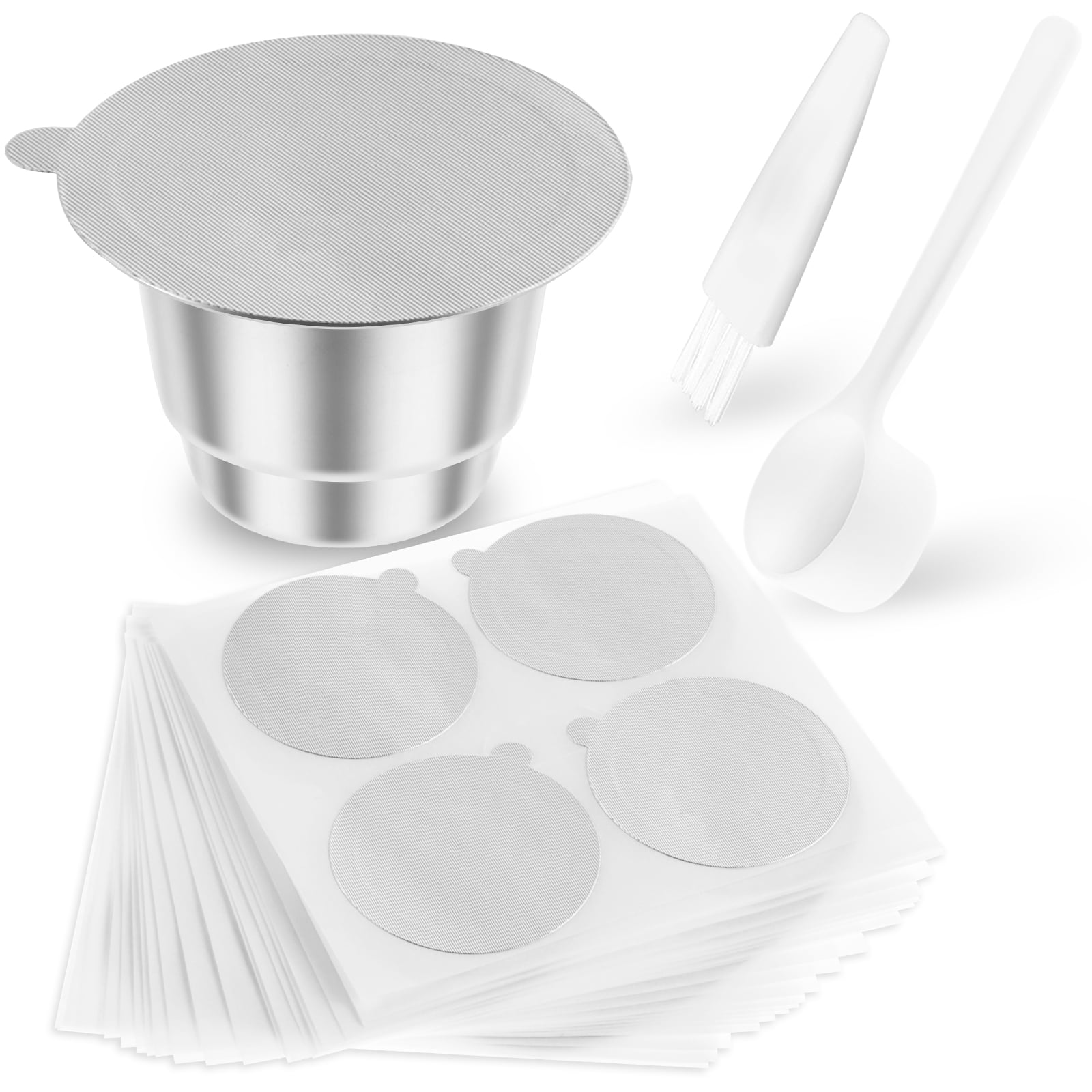 2/1Pcs Reusable Coffee Capsules Set with Aluminum Foil Lids Spoon and ...