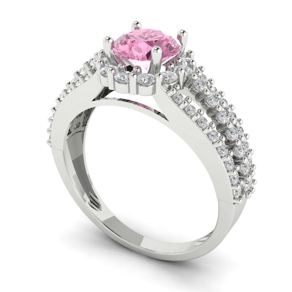 2.1ct Emerald Cut Pink Crystal 18k Pink Rose Gold Engraving Statement Bridal Wedding Halo ...