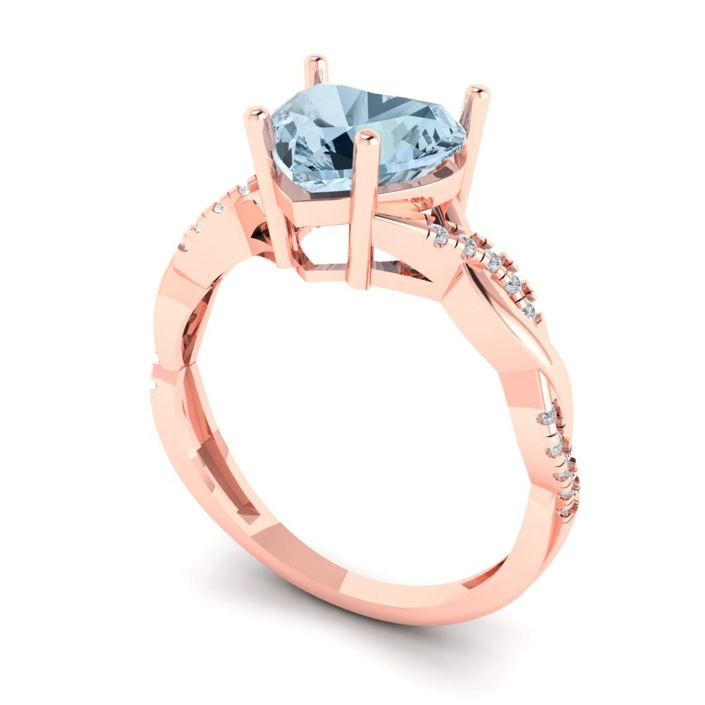 2.1ct heart cut blue Zircon 18k rose gold Bridal Wedding Engagement ...