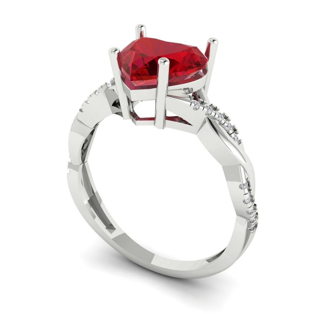 2.1ct heart cut red ruby 18k white gold Bridal Wedding Engagement ...