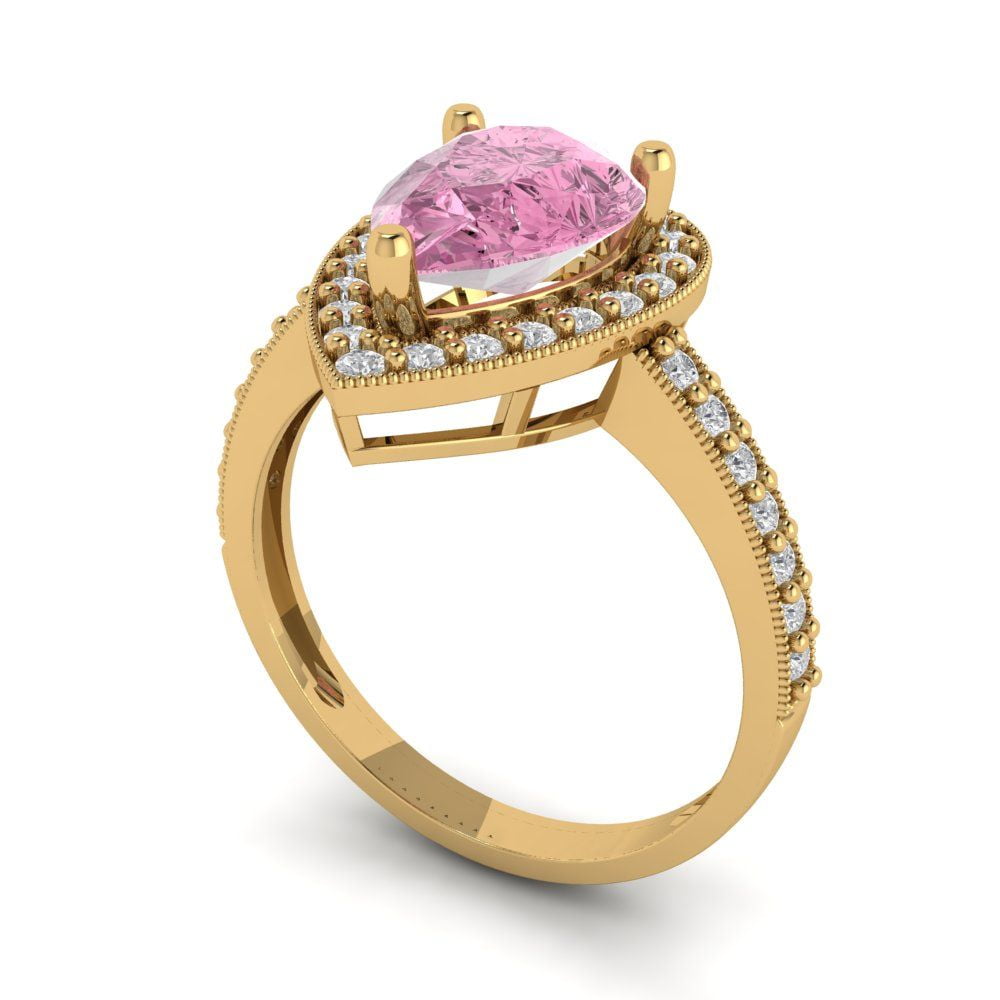 2.1ct pear cut pink Zircon 14k yellow gold halo Bridal Wedding ...