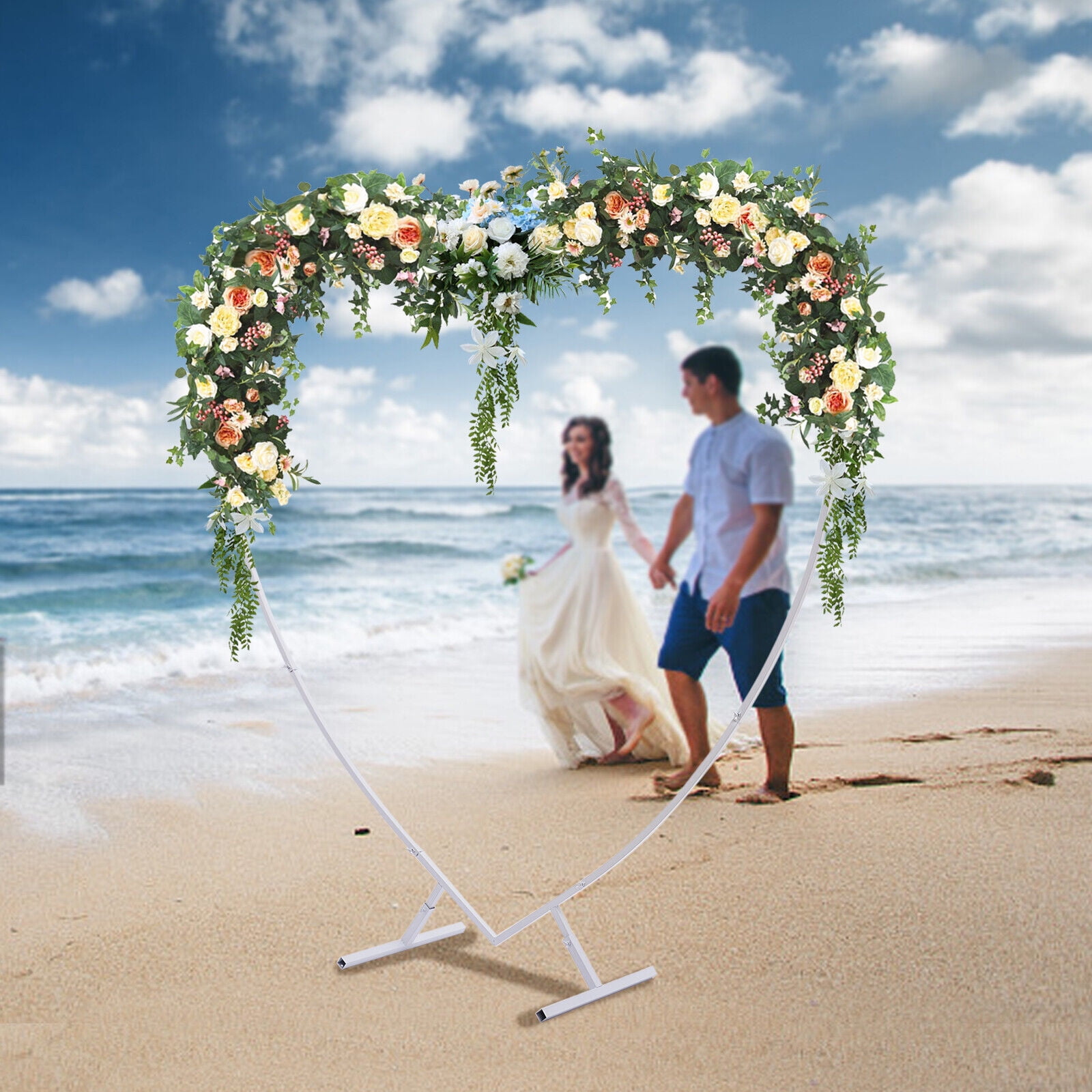 2.1m Heart Shaped Wedding Arch Flower Stand Backdrop White Frame ...