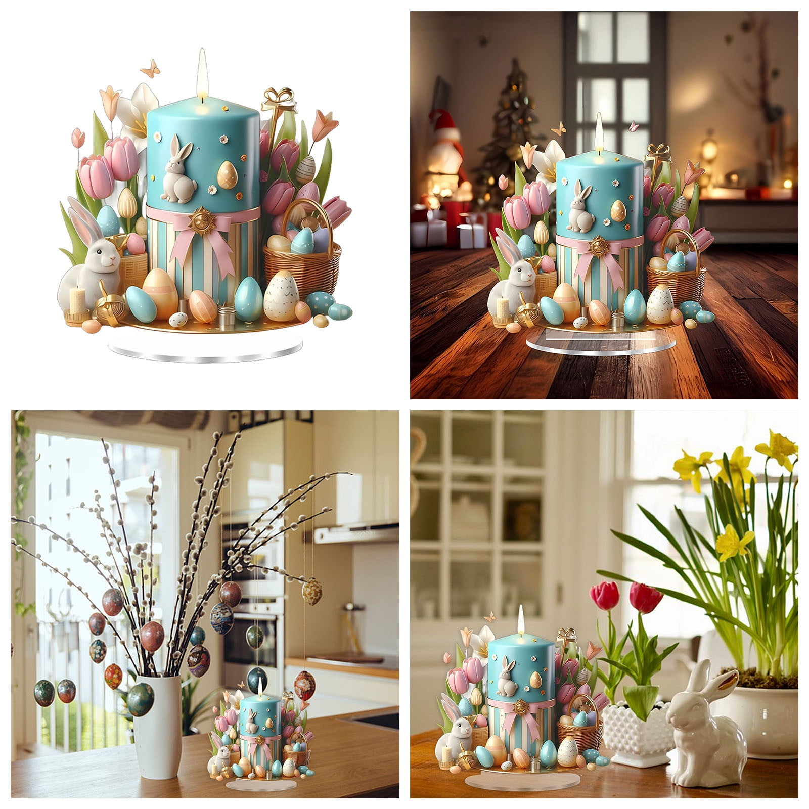 2/1pcs 2D Flat Acrylic Bunny Decoration Easter Bunny Eggs Desktop ...