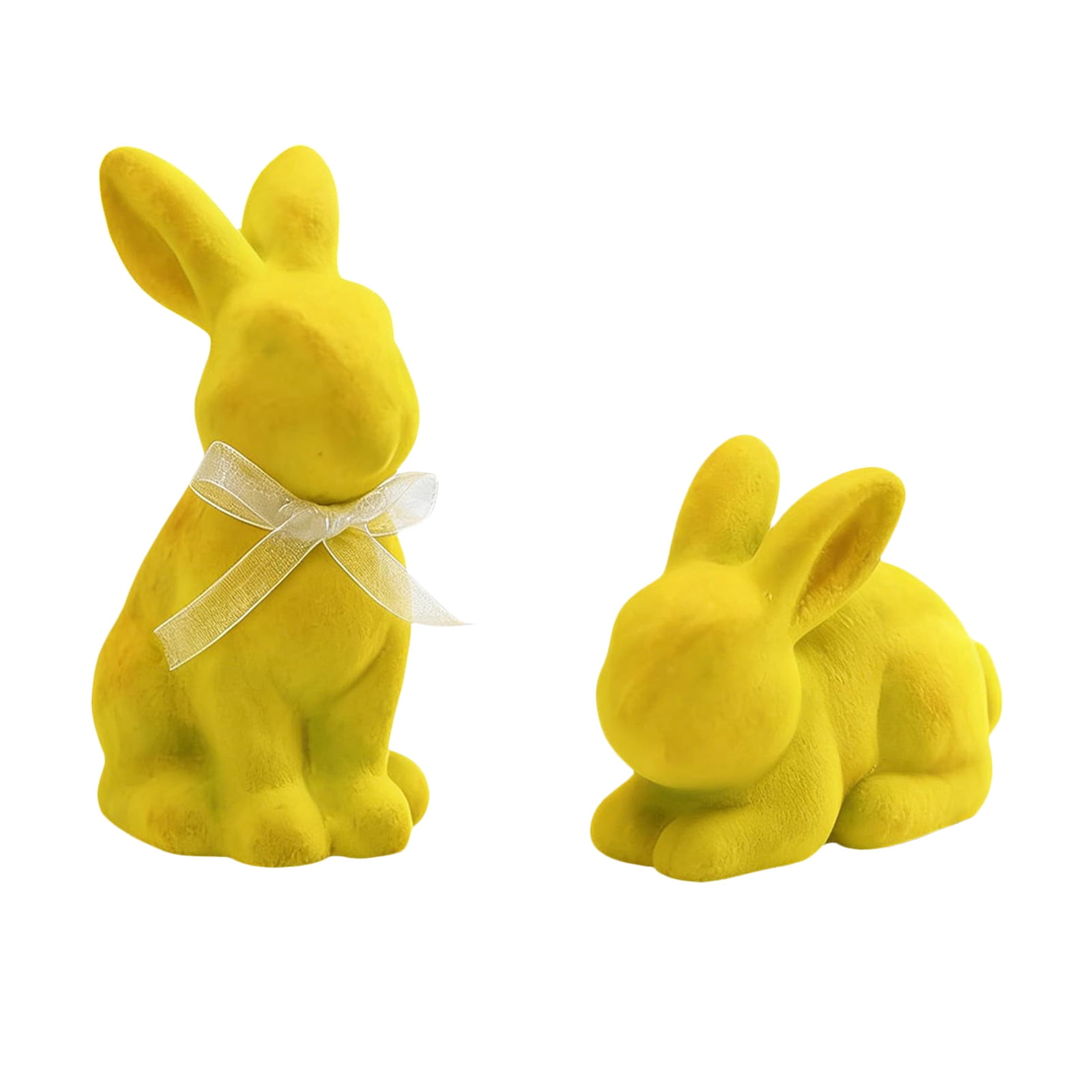 2/1pcs Easter Table Decoration Flocked Bunnies Figurine with Bow Tie ...