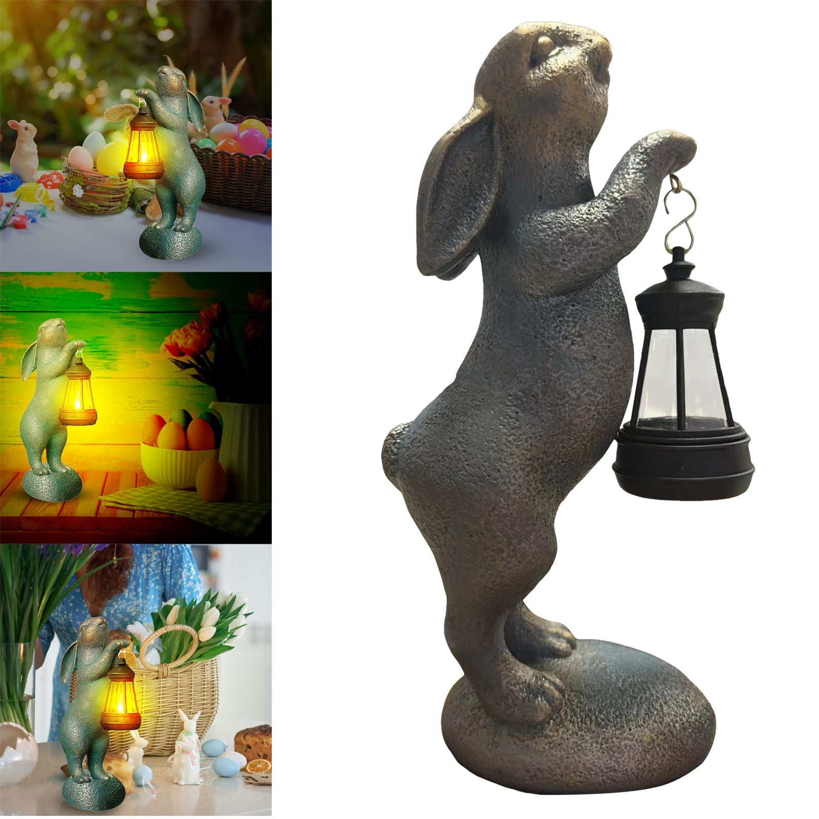 2/1pcs Garden Statues Rabbit With Solar Lights Bunny Figurine Outdoor ...