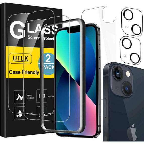 [ 2+2 +2 ] 2 Front + 2 Back for iPhone 13 Glass Screen Protector HD ...