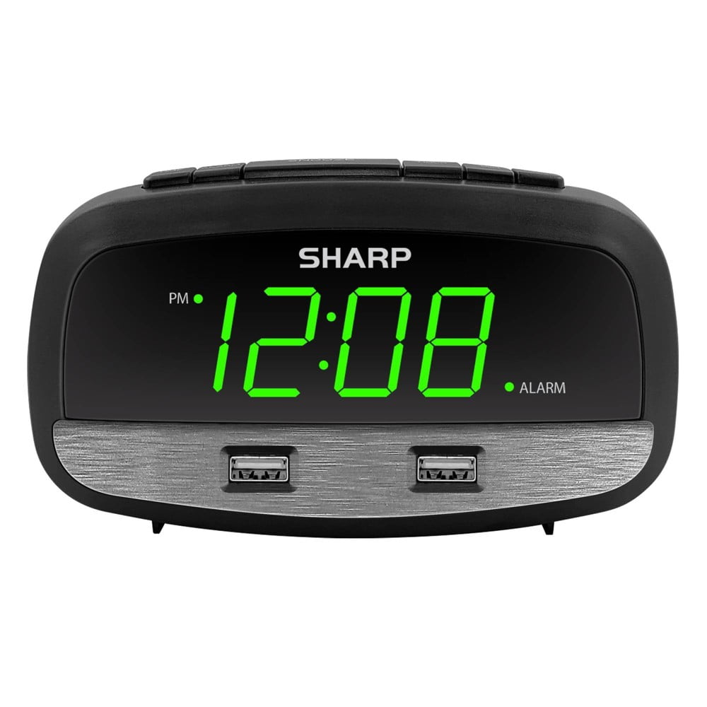 2/2 Amp USB Charge LED Alarm Clock Black - Sharp - Walmart.com