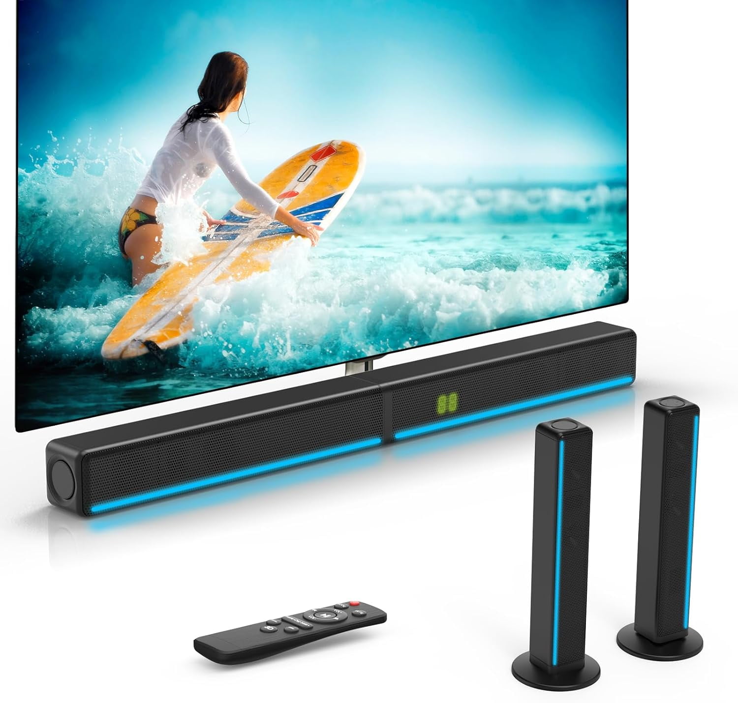 2.2 CH Detachable Sound Bar with Built-in Dual Subwoofer, 180W RGB ...