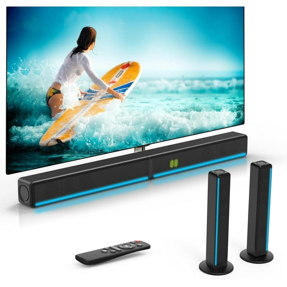 2.2 CH Detachable Sound Bar with Built-in Dual Subwoofer, 180W RGB ...