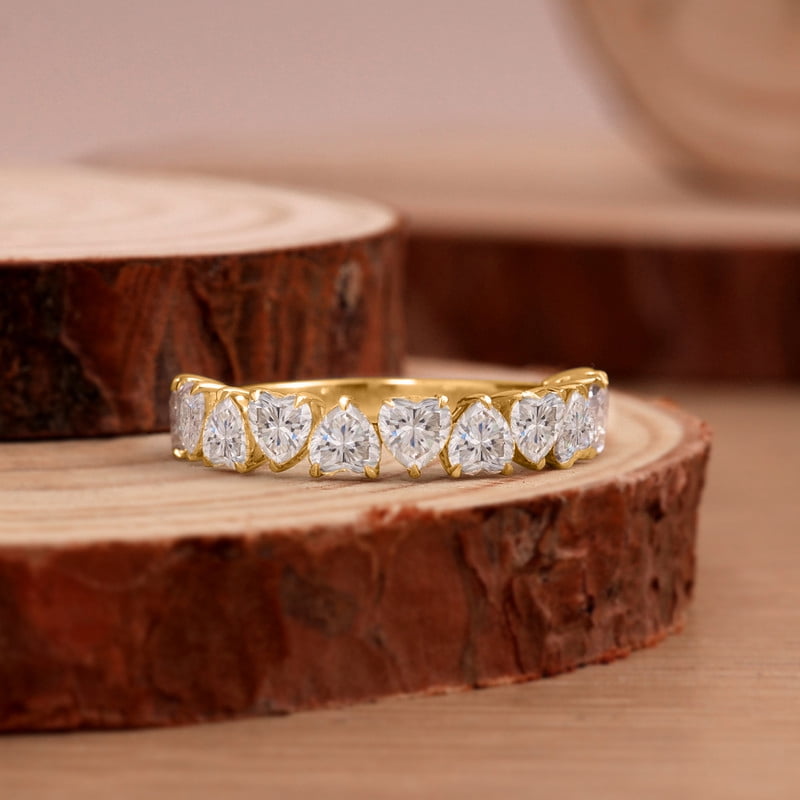 2.2 Ct Women’s Heart Shape Moissanite Half Eternity Ring - White Gold ...