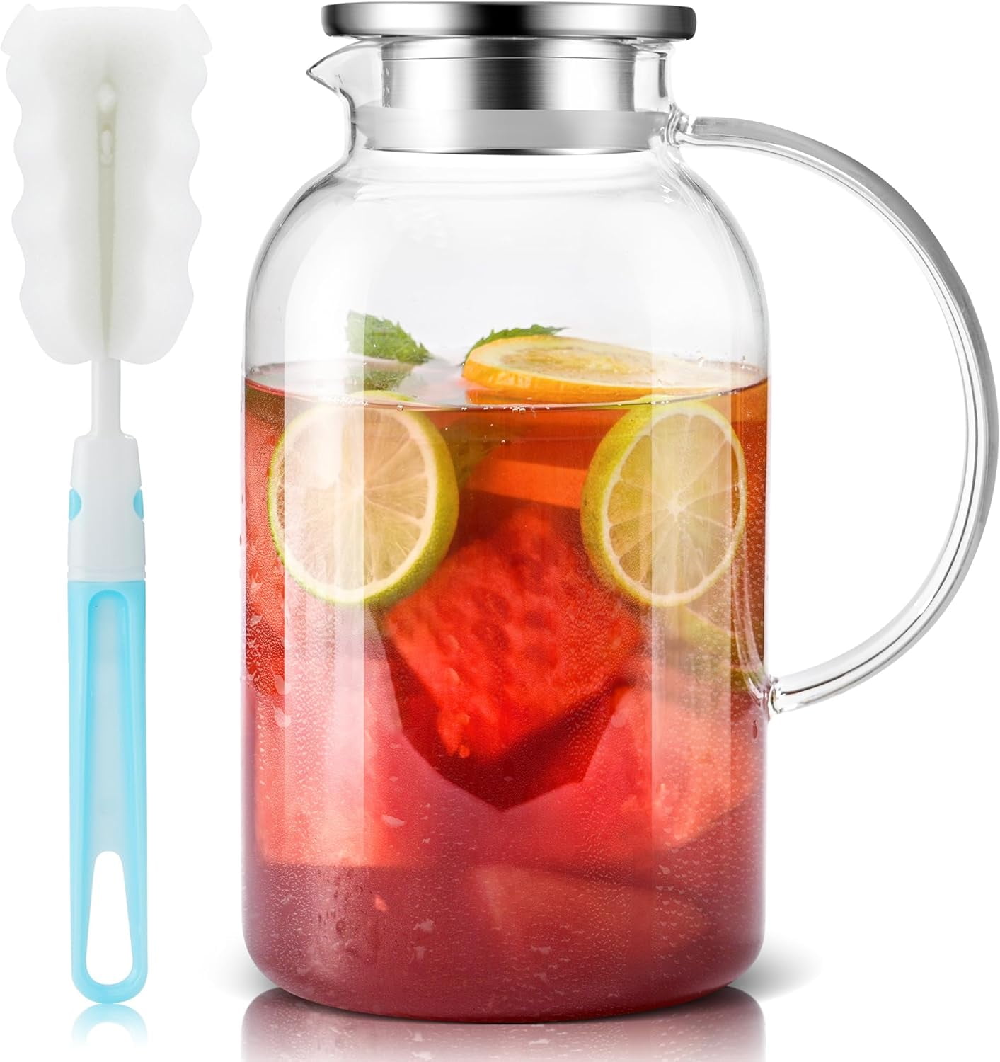 2.2 Liter 75oz Glass Pitcher with Lid, Easy Clean Heat Resistant Glass ...