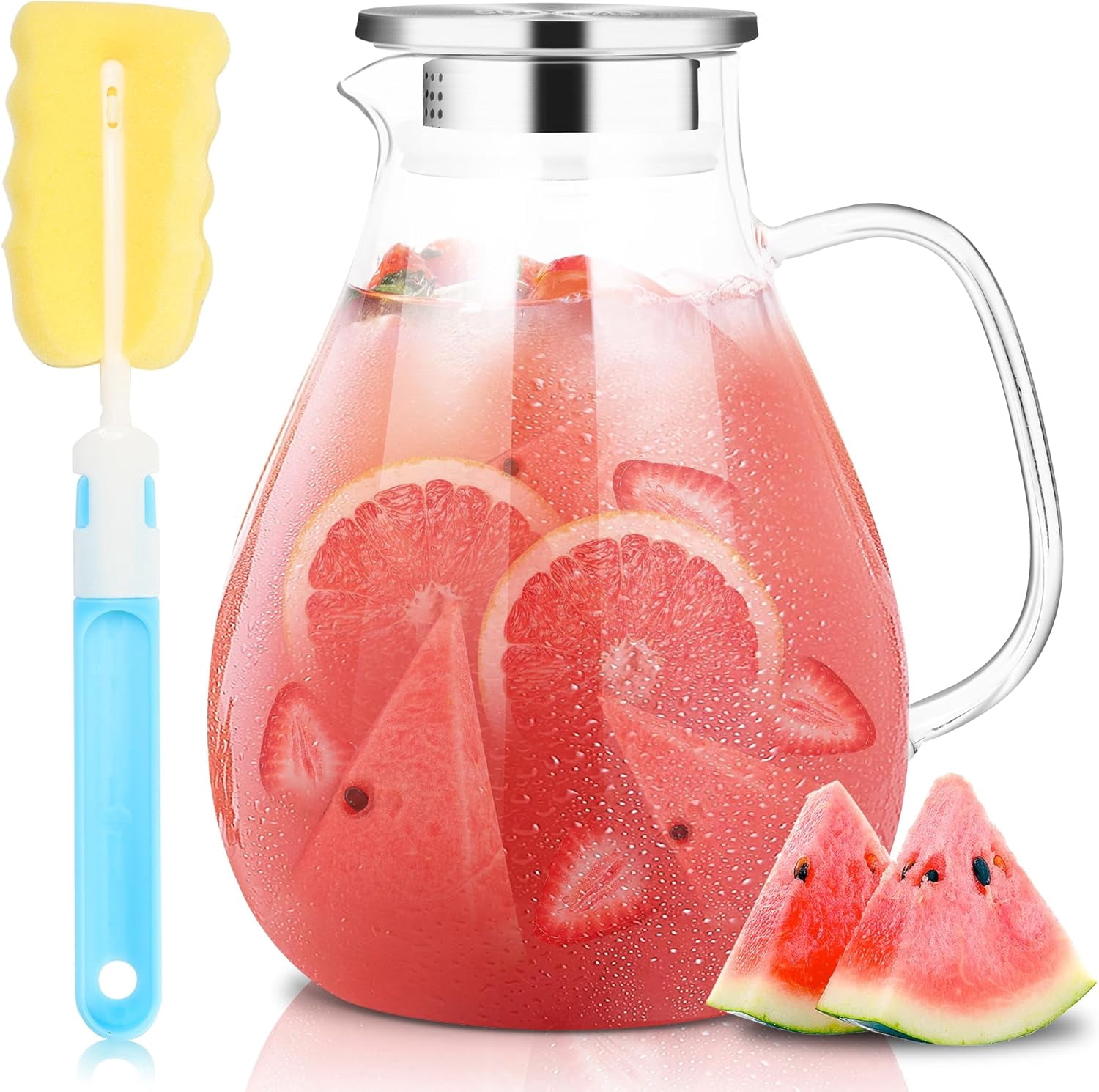 2.2 Liter 75oz Glass Pitcher, Water Pitcher with Lid And Wide Handle ...