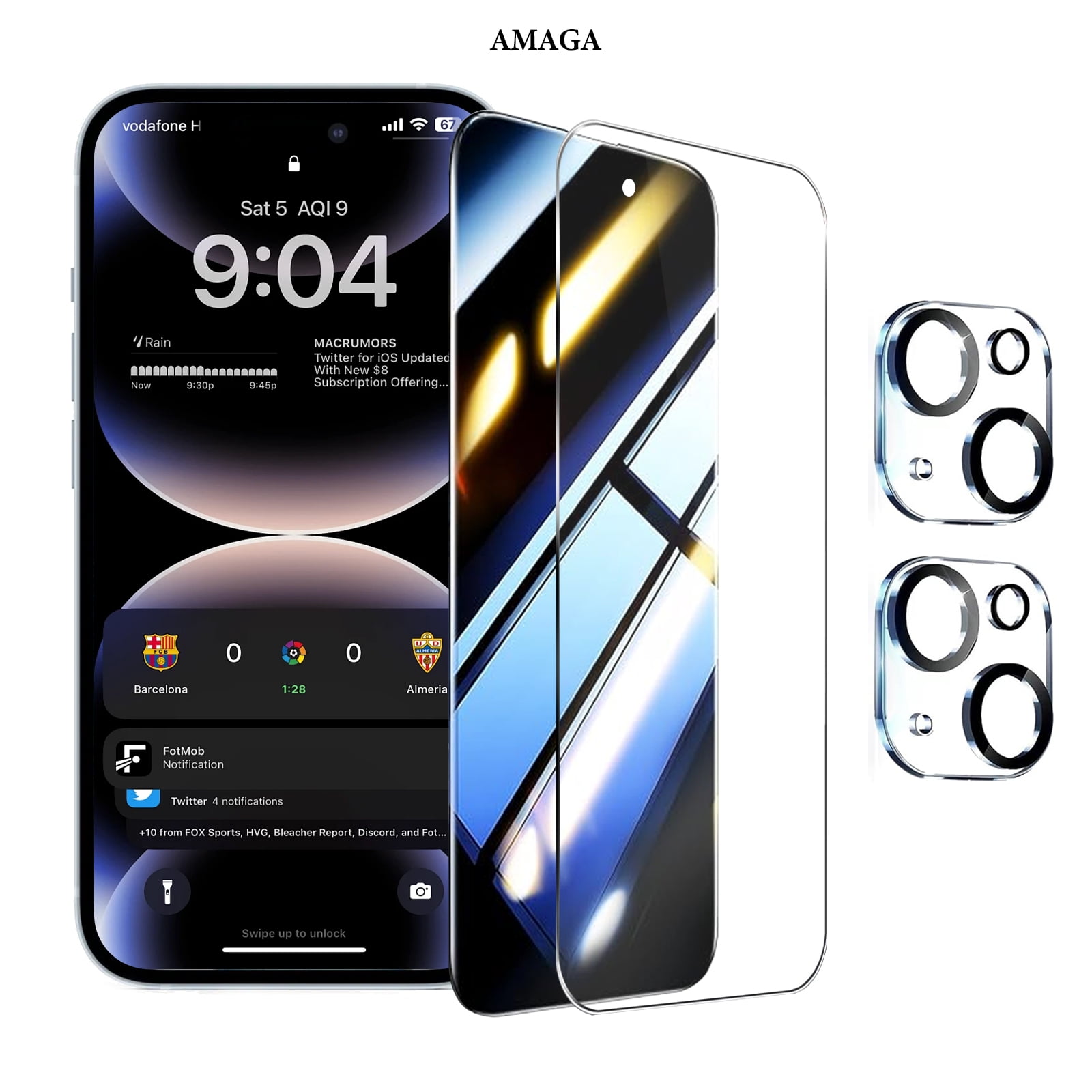 [2+2 Pack]AMAGA For iPhone 15 Screen Protector, HD and Privacy Tempered Glass Screen Protector ...
