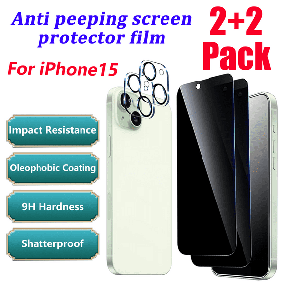 [2+2 Pack] Compatible iPhone 15（6.1 Inch） 2 Pack Privacy screen ...