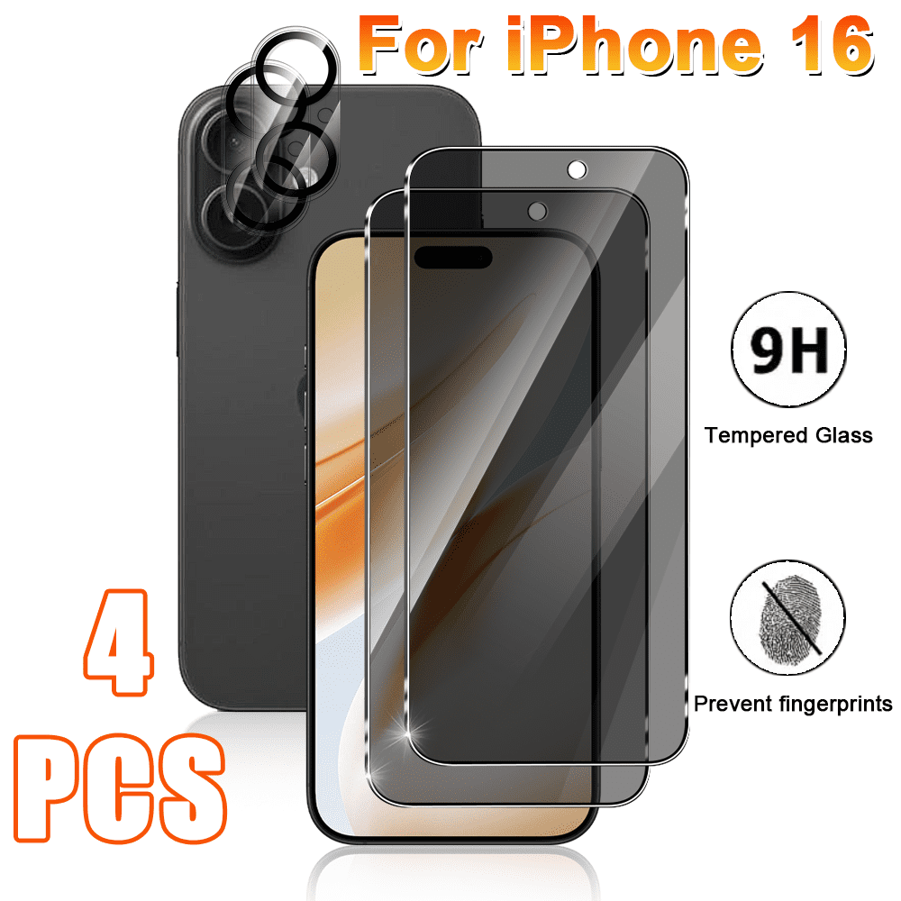 [2+2 Pack]For iPhone 16 Privacy Screen Protector With Camera Lens Protectors,Oil-Resistant,Anti ...
