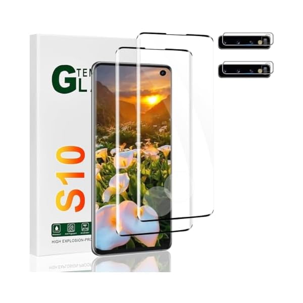 2+2 Pack Galaxy S10 Glass Screen Protector and 2 Pack Camera Lens ...