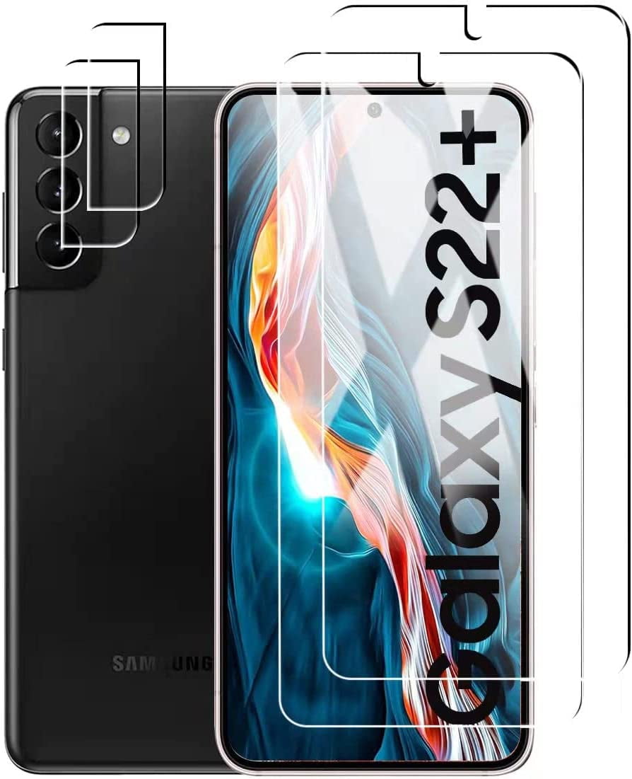 [2+2 Pack] Galaxy S22 Plus Screen Protector Tempered Glass with Camera Lens Protector HD Scratch ...