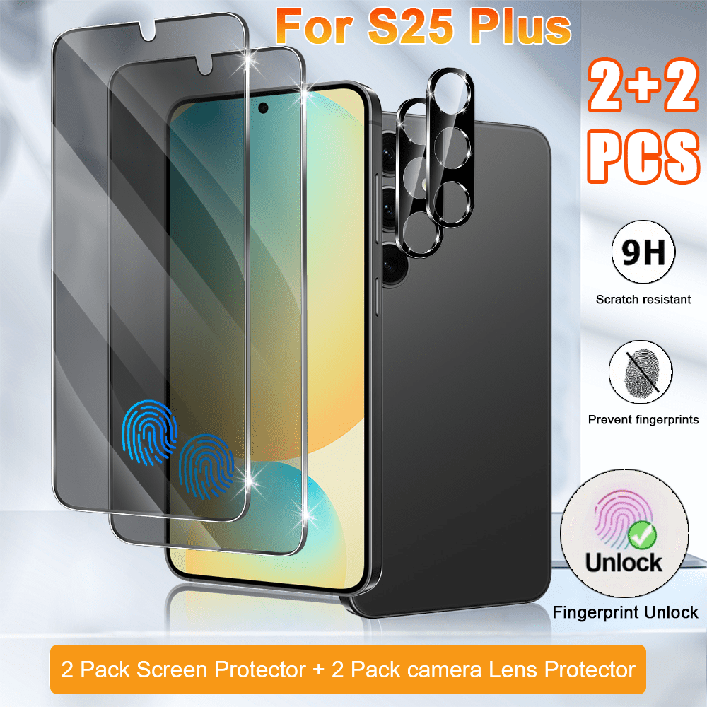 2+2 Pack Galaxy S25 Plus Privacy Screen Protector with Camera Lens ...