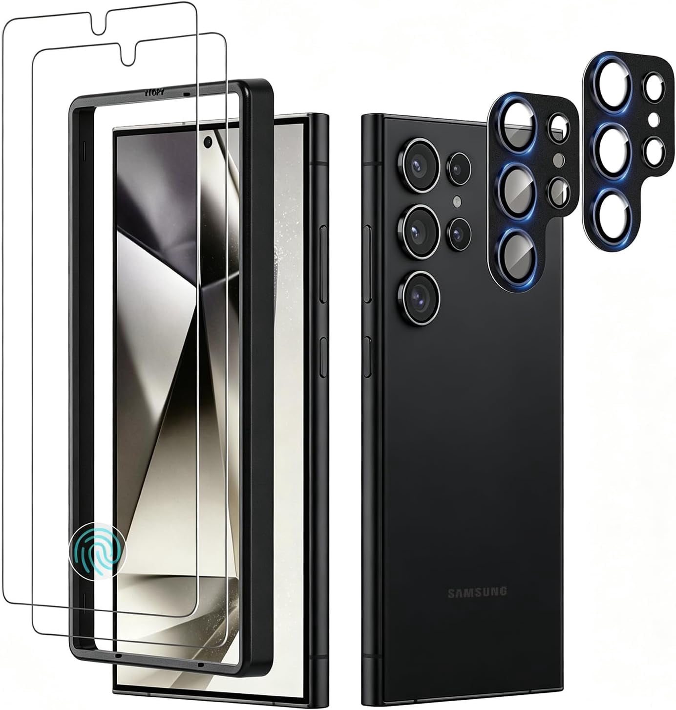2+2 Pack for Samsung Galaxy S24 Ultra Screen Protector with Black Metal ...
