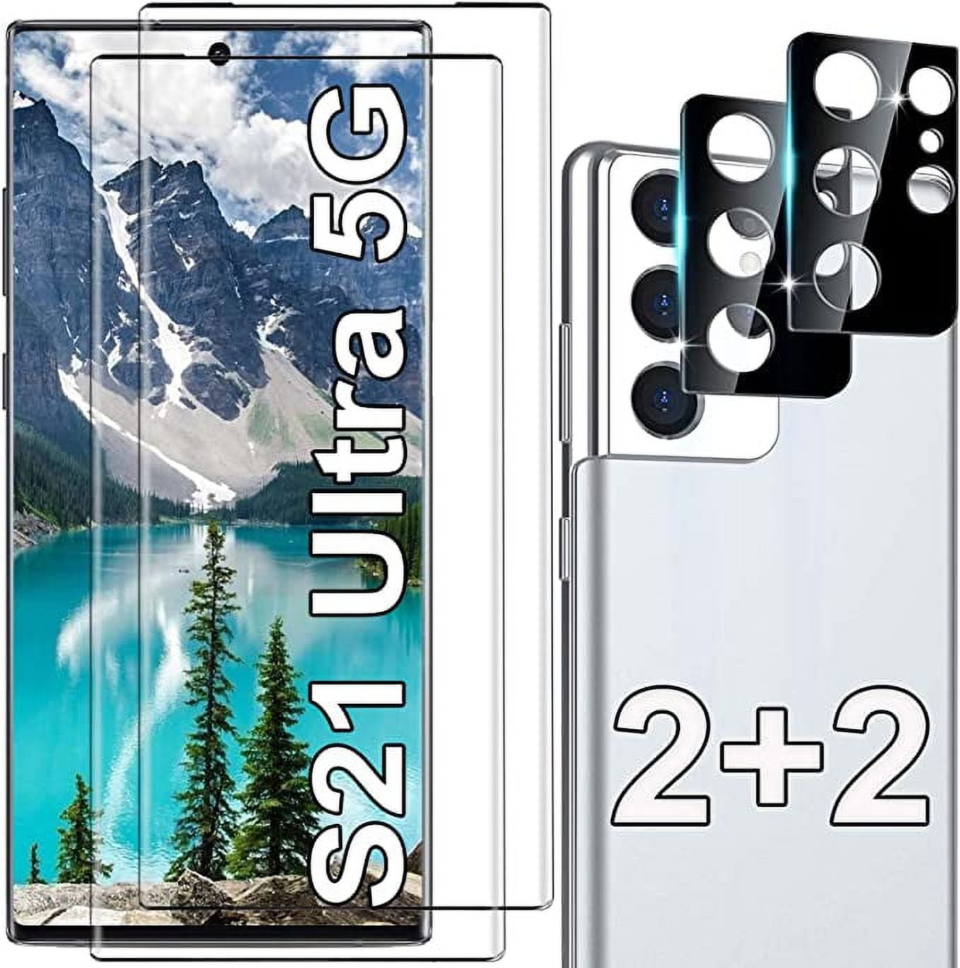 [2+2 Pack] Tempered Glass Screen Protector for Samsung Galaxy S21 Ultra ...