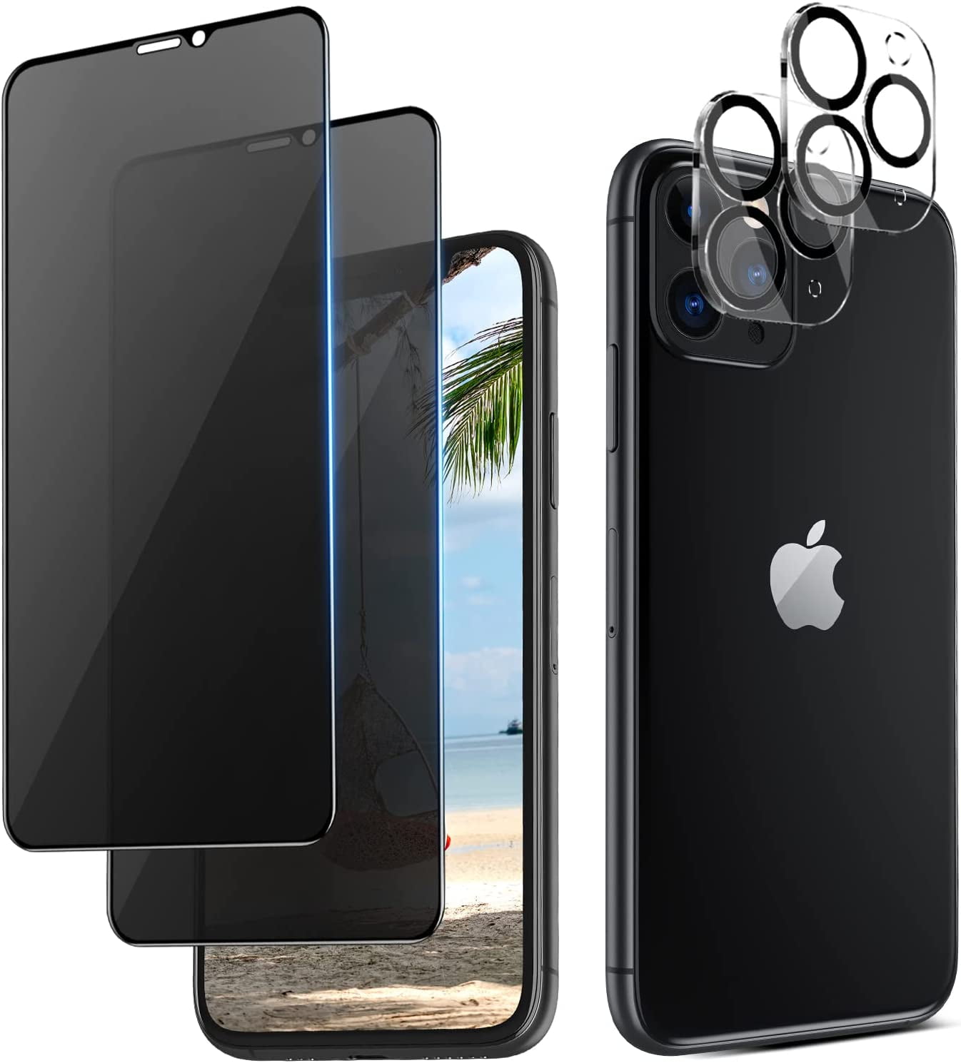 iPhone 11 Pro Max Privacy Screen Protector [2+2 Pack], Anti Spy Tempered Glass Film with Camera ...