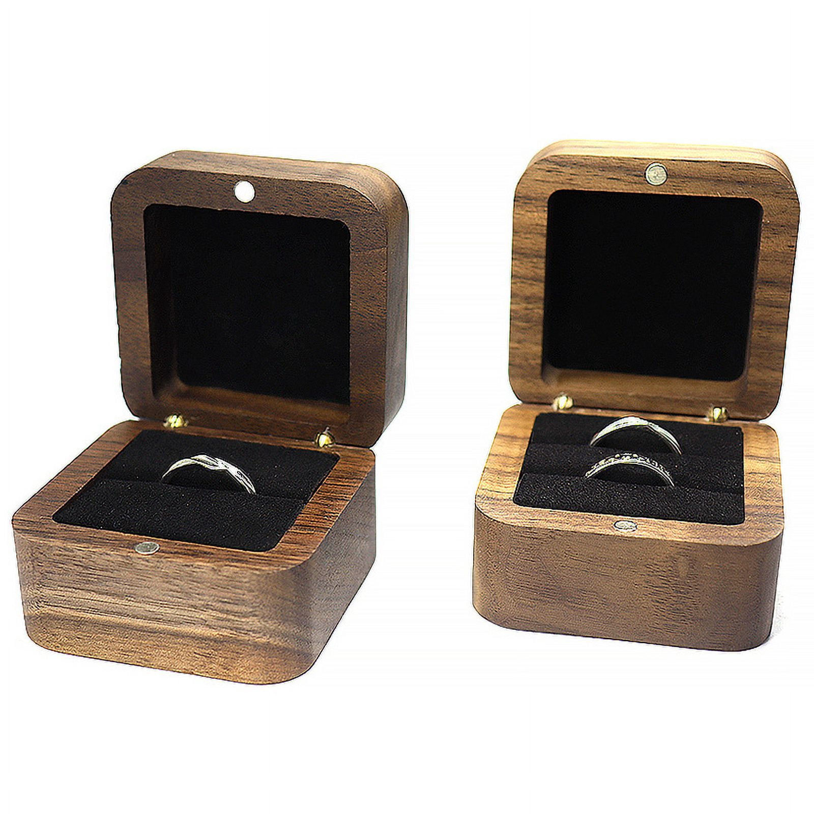 2.2 Square Wooden Ring Box, Mini Engagement Ring Holder Box with Single ...