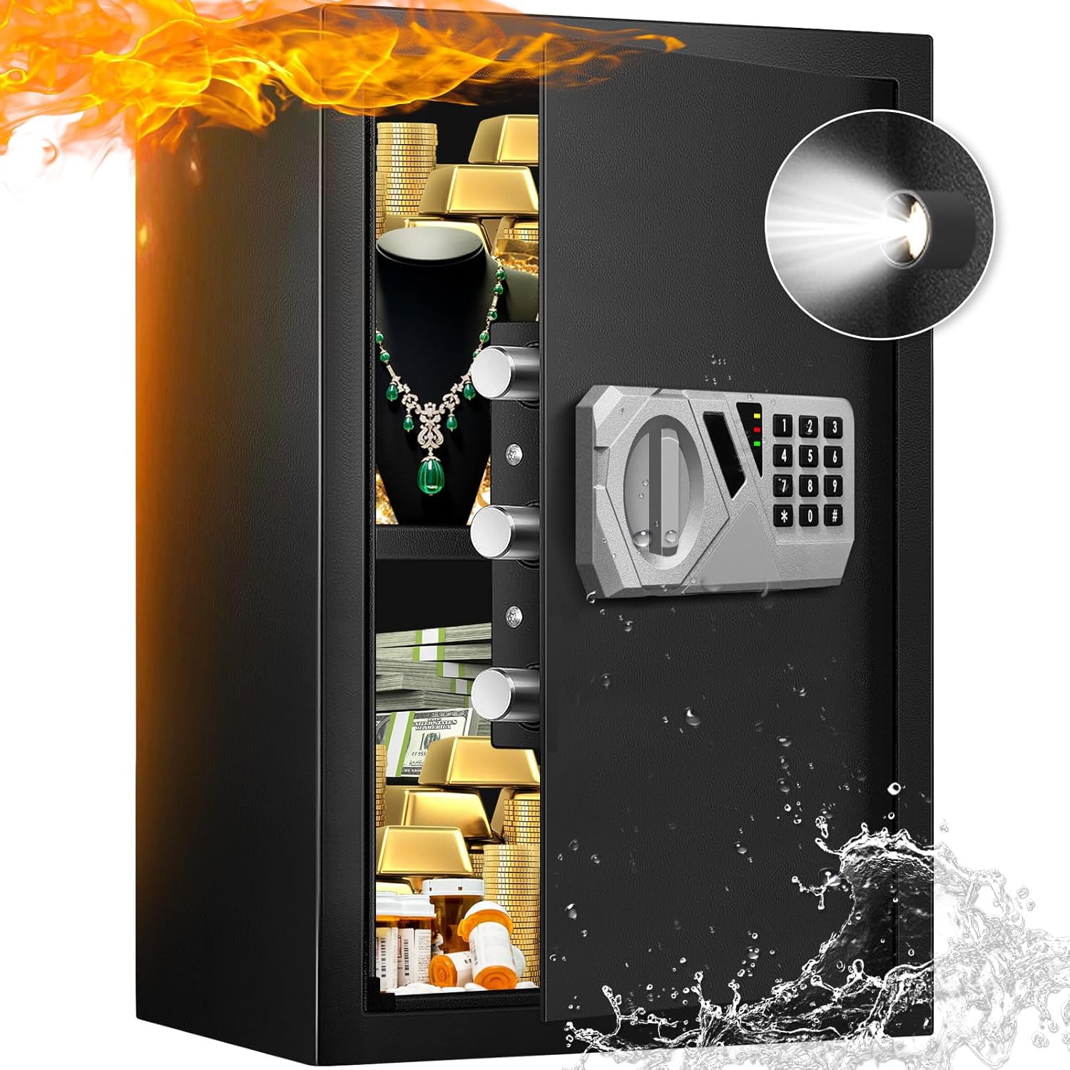 A 2.2 cubic foot fireproof home safe with a digital electronic keypad ...