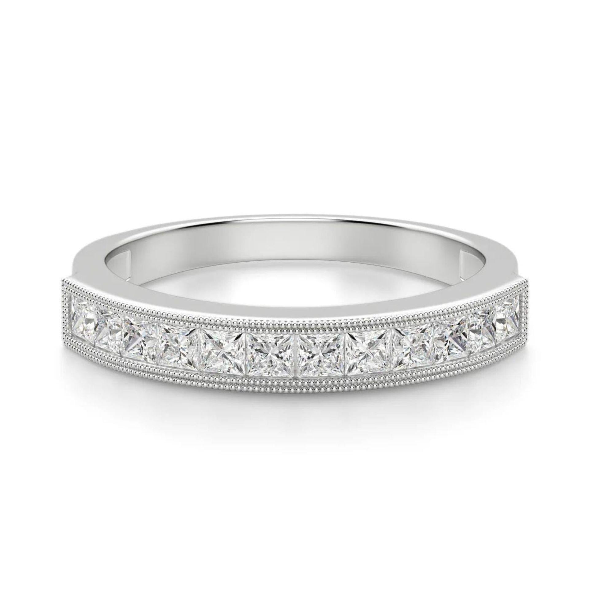 2.20 CTW Princess Cut Half Eternity Wedding Ring 18K White Gold ...