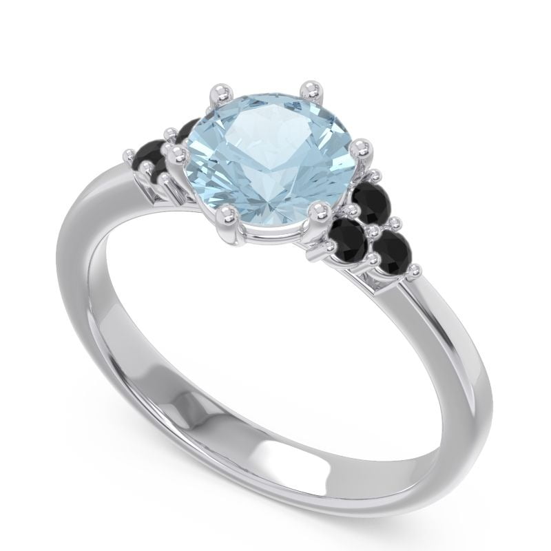 2.20 Carat Unique Round Shape Aquamarine & Black Onyx Engagement Ring ...