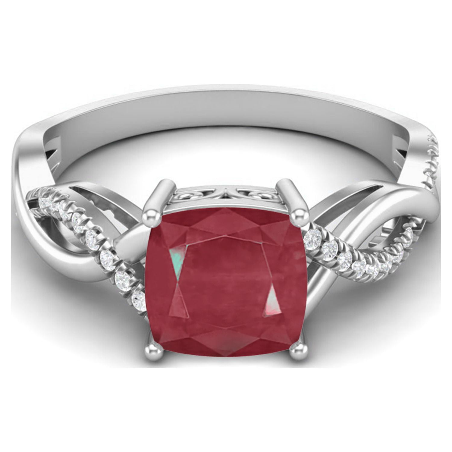 2.20 Cts Cushion Shape Ruby Glass Filled 925 Sterling Silver Solitaire ...