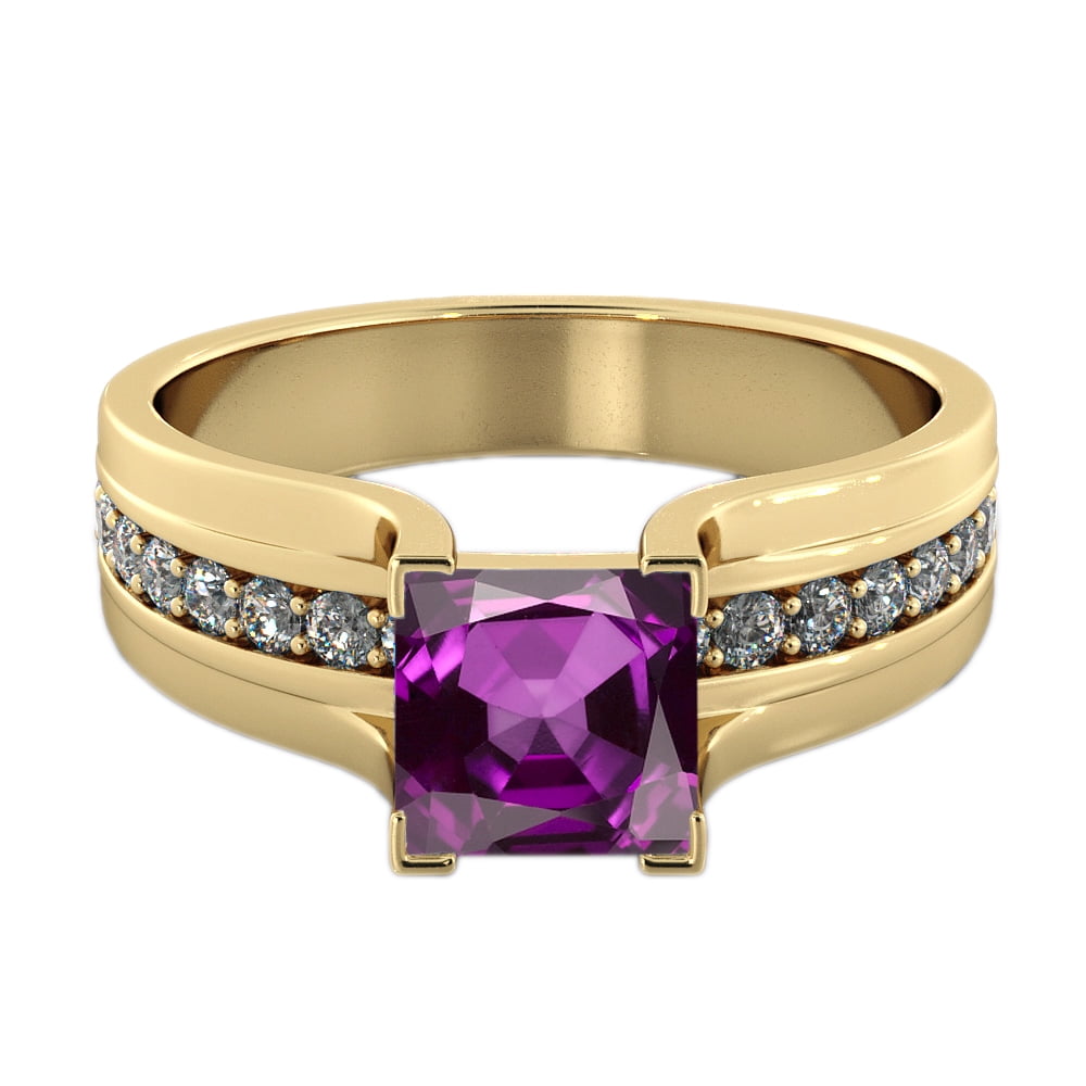 2.20 ctw Amethyst Ring with Diamonds 14K Yellow Gold Bridge Channel set ...